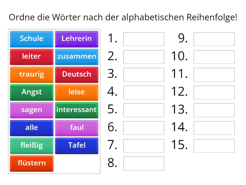 Alphabetische Reihenfolge - Rank order