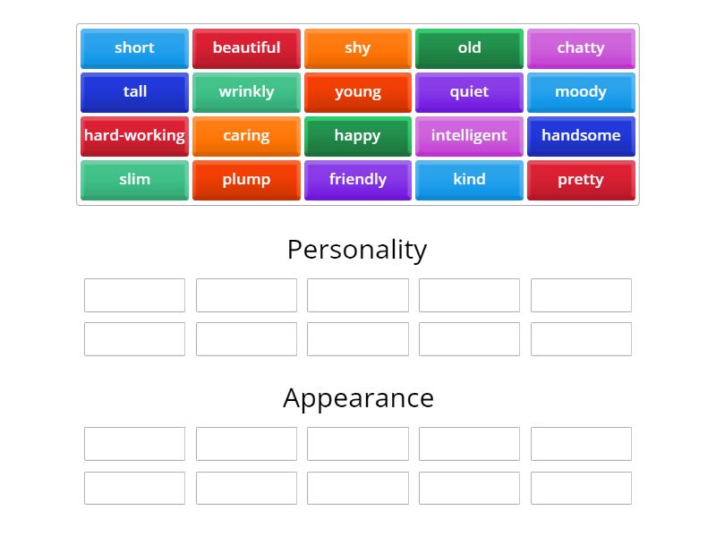 Personality vs Appearance - Adjectives - Group sort