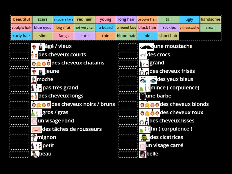 match adjectives and physical characteristics - Match up