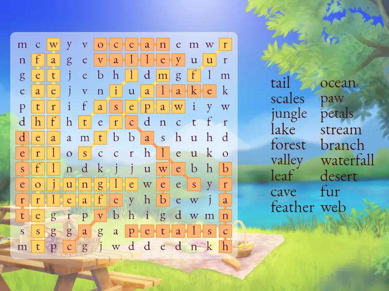 Natural world vocabulary - Wordsearch