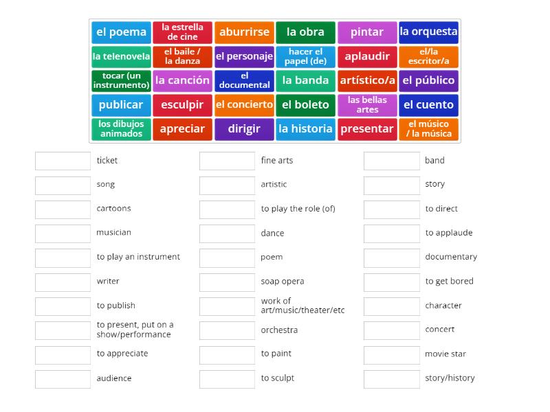 las artes vocabulario - Match up