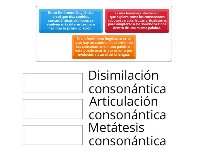 Asimilación, disimilación y metátesis consonántica. - Match up