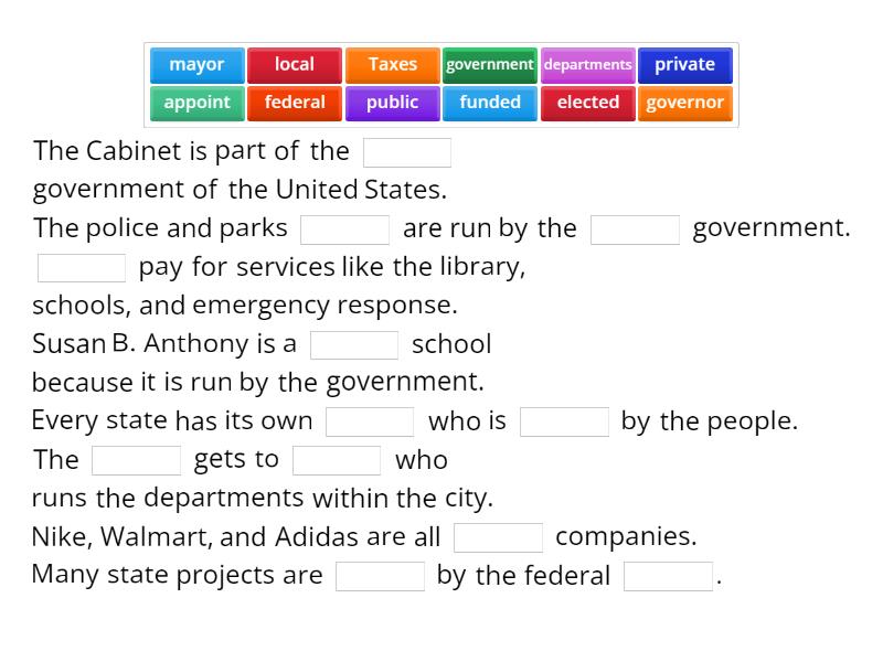 Levels of Government Sentences - Complete the sentence