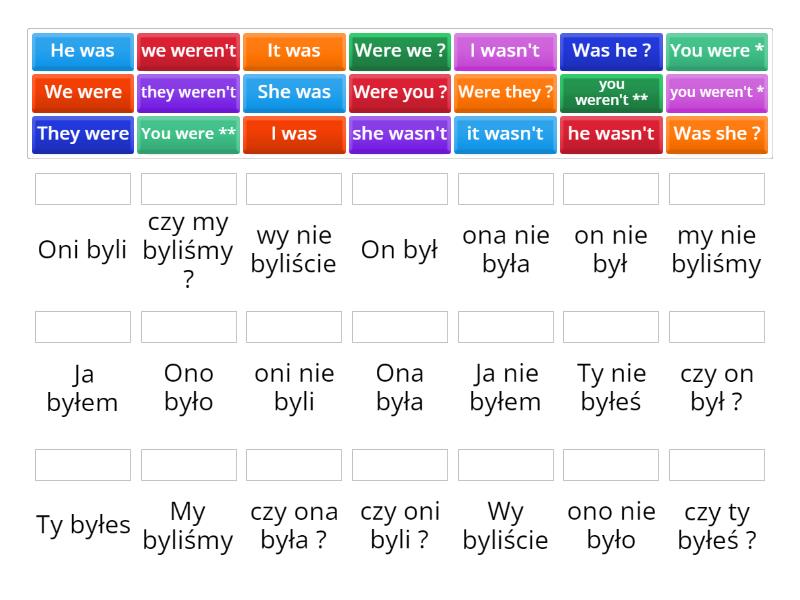 KL 5 Czasownik to be w formie przeszłej - Match up