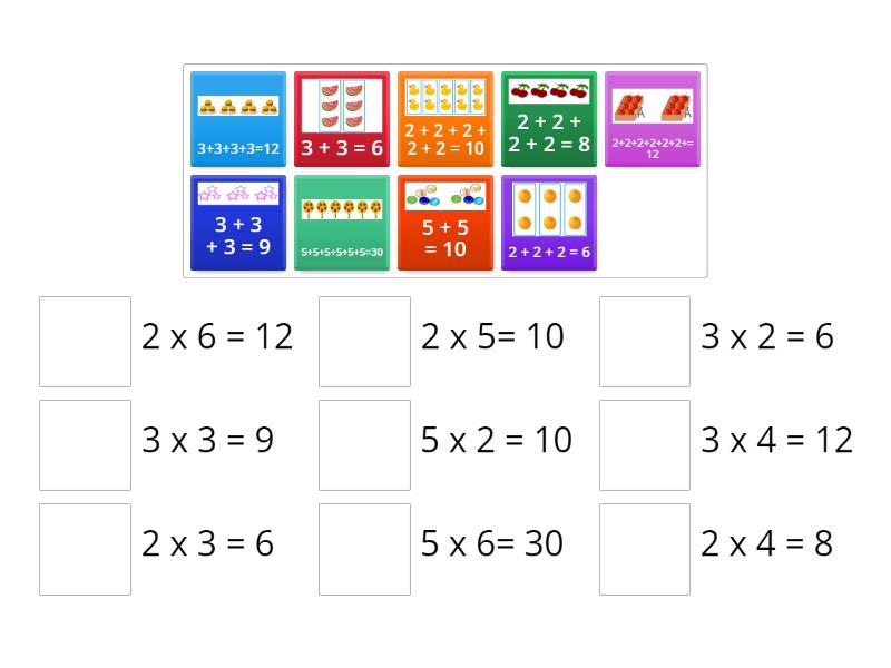 Multiplicaciones y sumas repetidas - Match up