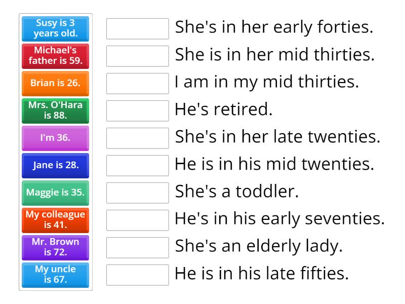 age vocabulary - Match up
