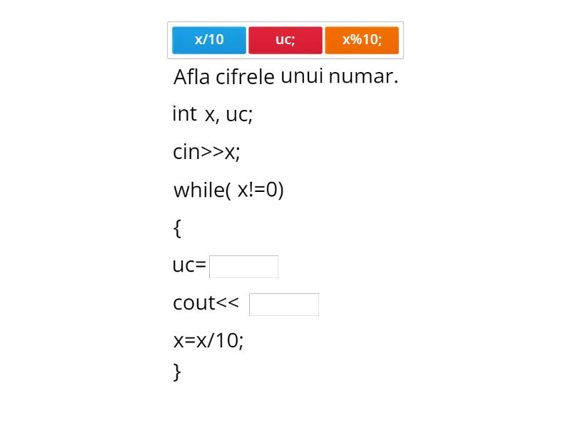 Prelucrarea cifrelor unui număr - Complete the sentence