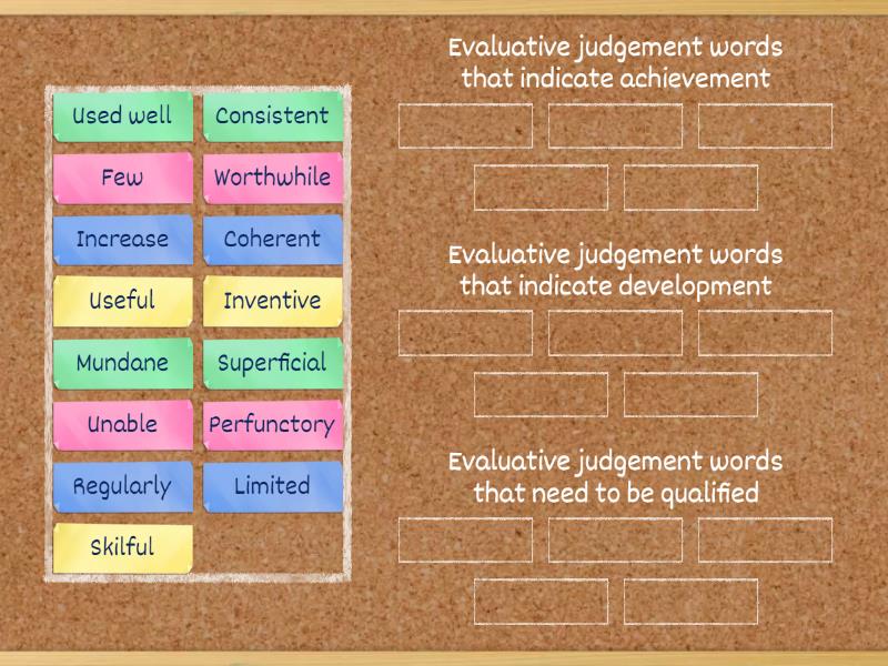 Evaluative Judgement Words - Group sort