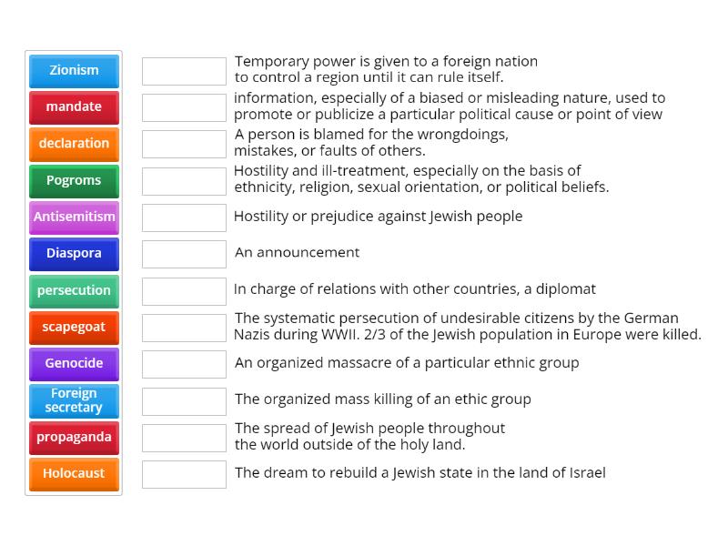 Creation of Israel matching - Match up