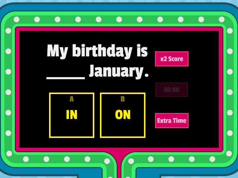 Prepositions of time: IN ON AT - TEST - Kuis gameshow