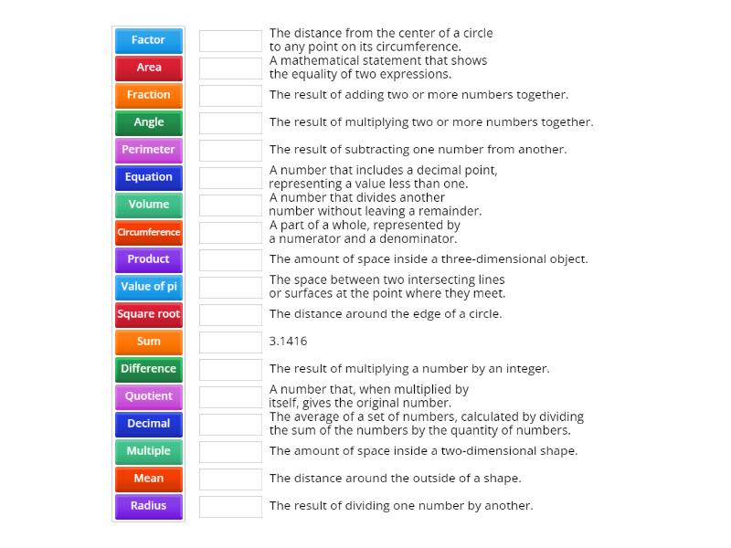 Math Vocabulary Matching Game - Une las parejas