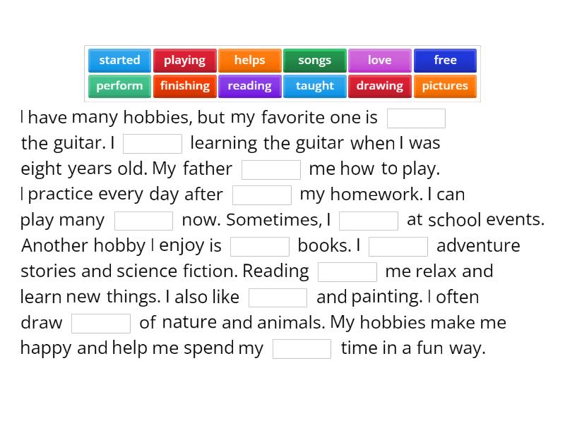 My Hobbies – Reading – s - Complete the sentence