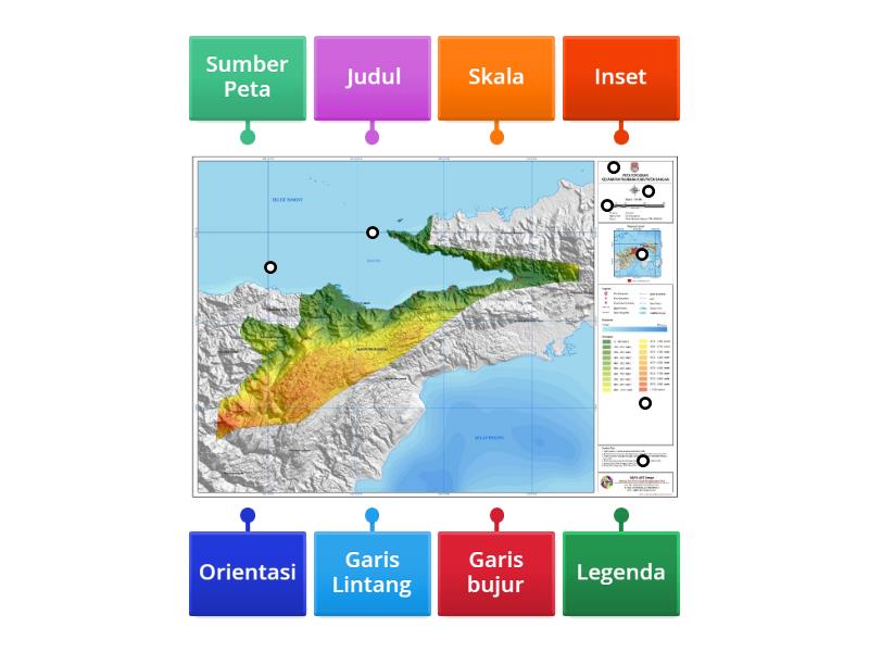 Letakkan nama komponen peta yang sesuai dengan peta berikut! - Labelled ...