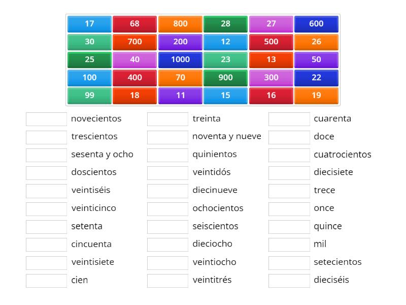 Spanish Numbers 0-1000 Practice - Match up