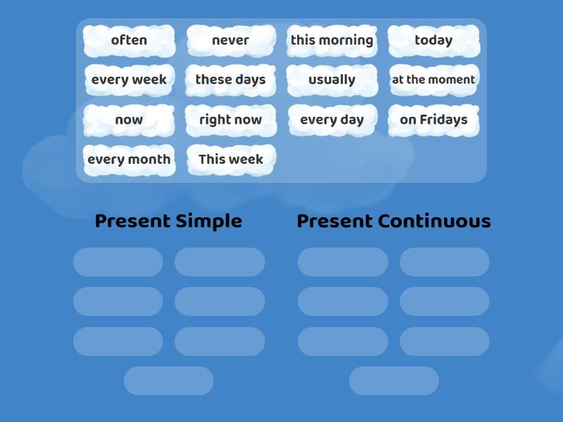 Present Simple vs Present Continuous: Time expressions - Ordenar por grupo