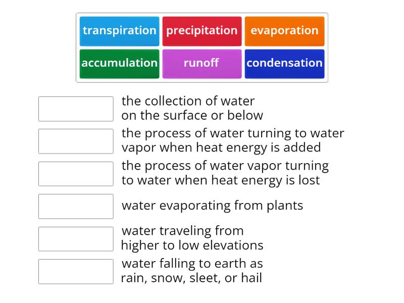 Water Cycle Vocabulary - Une las parejas