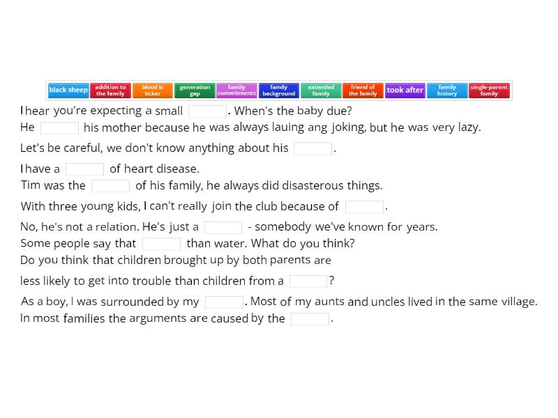 B2 Family - phrases - Complete the sentence