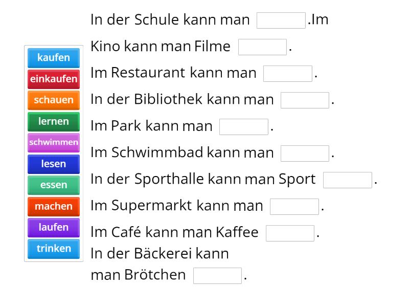 Was kann man dort machen? Verben - Complete the sentence