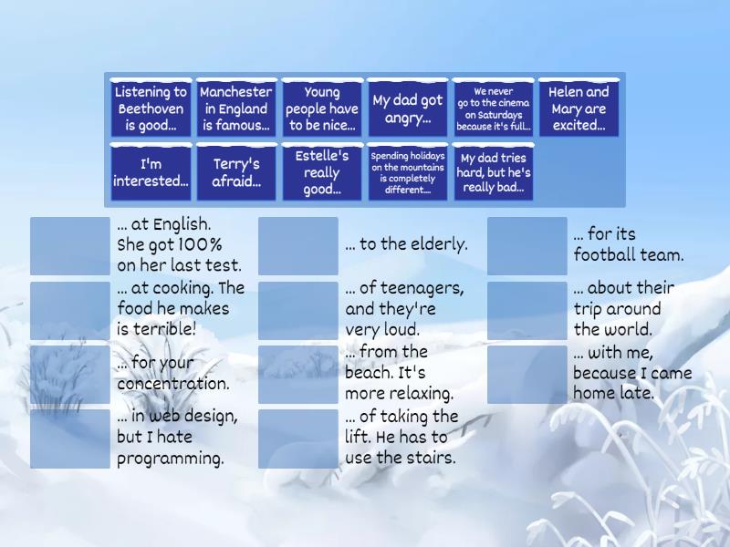 7C adjectives + prepositions - Match up