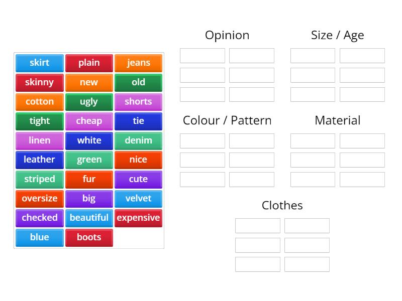 F3 adjectives clothes - Group sort