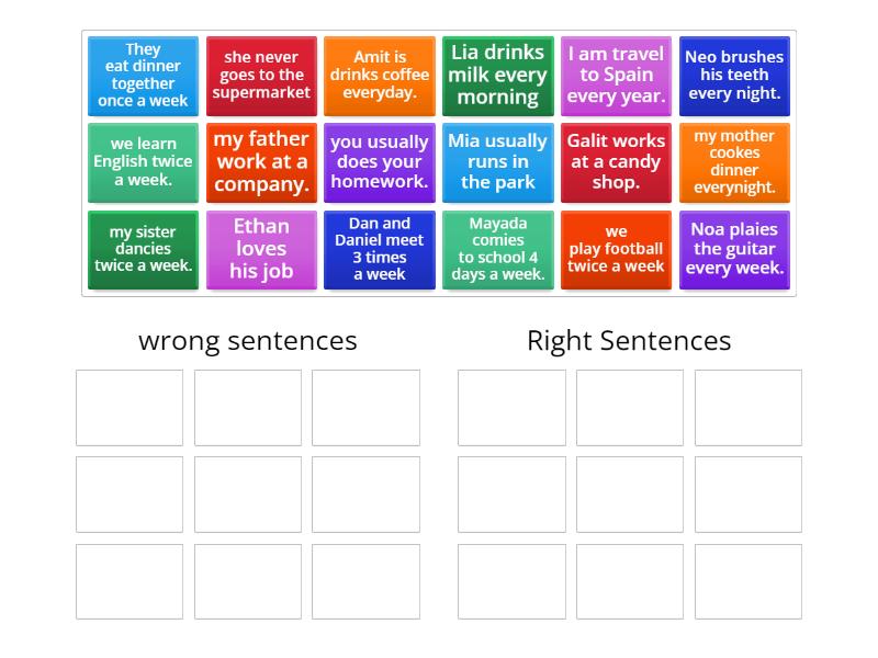 wrong and right sentences- Present Simple - Group sort