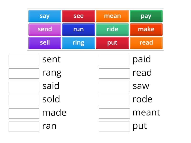 Irregular verbs_ 2 sloupec from make to send - Match up