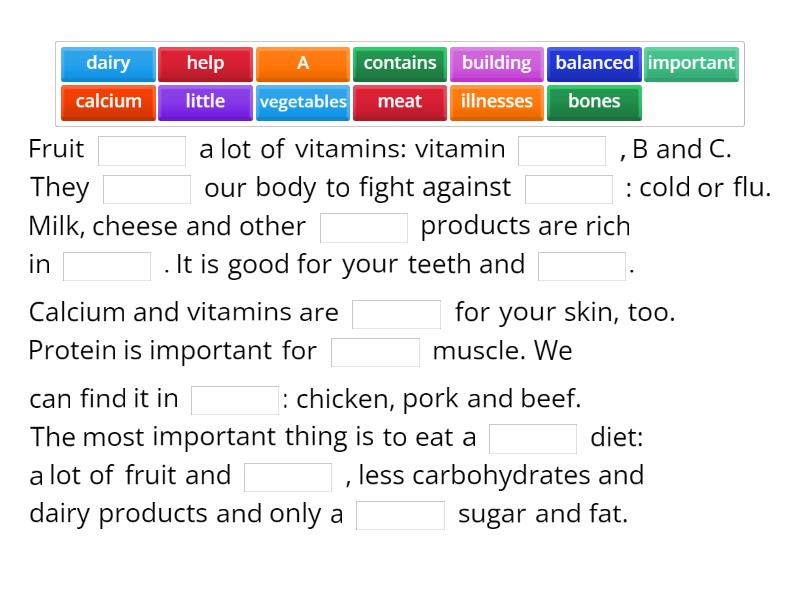 Healthy eating habits - Complete the sentence