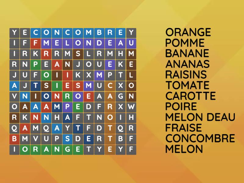 Les fruits et légumes - Wordsearch