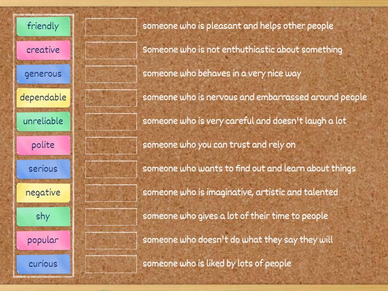 PERSONALITY- vocabulary - Match up