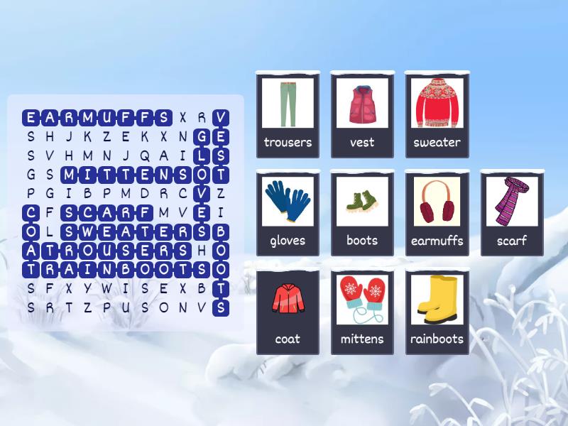 winter clothes - Wordsearch