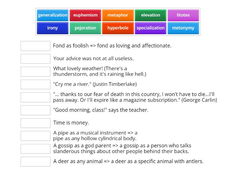Match the types of semantic change and their examples. - Associação