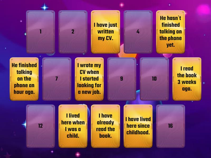 Past Simple vs Present Perfect Memory Game - Combine os pares