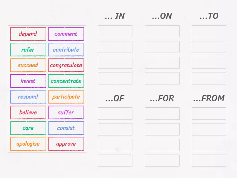 RoadMap B1+. 3B. Verbs with dependant prepositions - Group sort