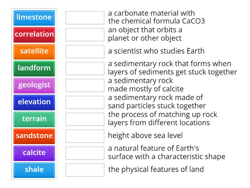 Earth History: Investigation 1 Vocabulary - Match up