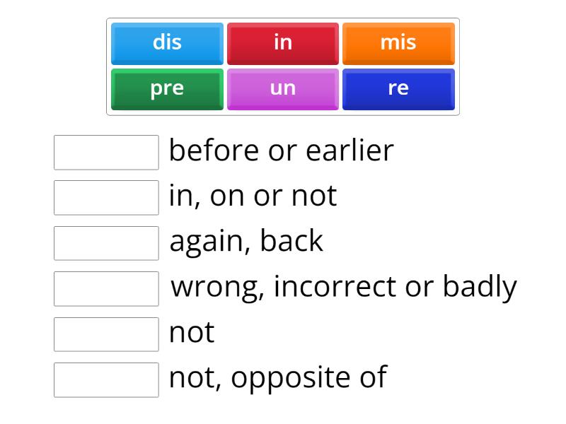 Spelling: List 10 Prefixes - Match up