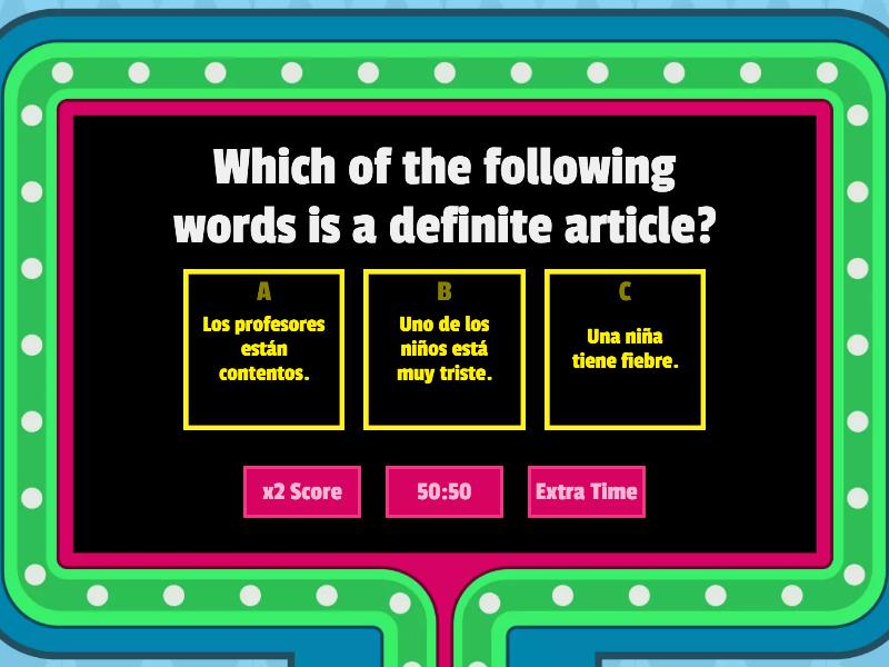 Definite and indefinite Spanish Articles - Gameshow quiz