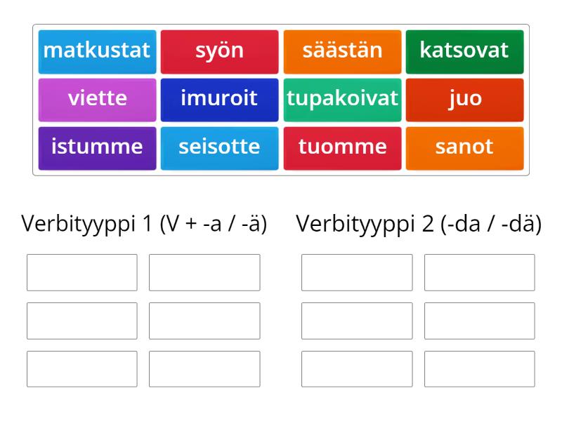 Verbityyppi 1 (ei KPT) ja verbityyppi 2 - Group sort