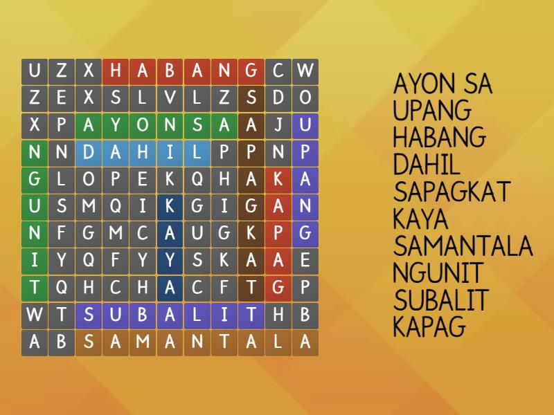 Hanapin ang mga pangatnig o salitang pang-ugnay sa WORD SEARCH ...