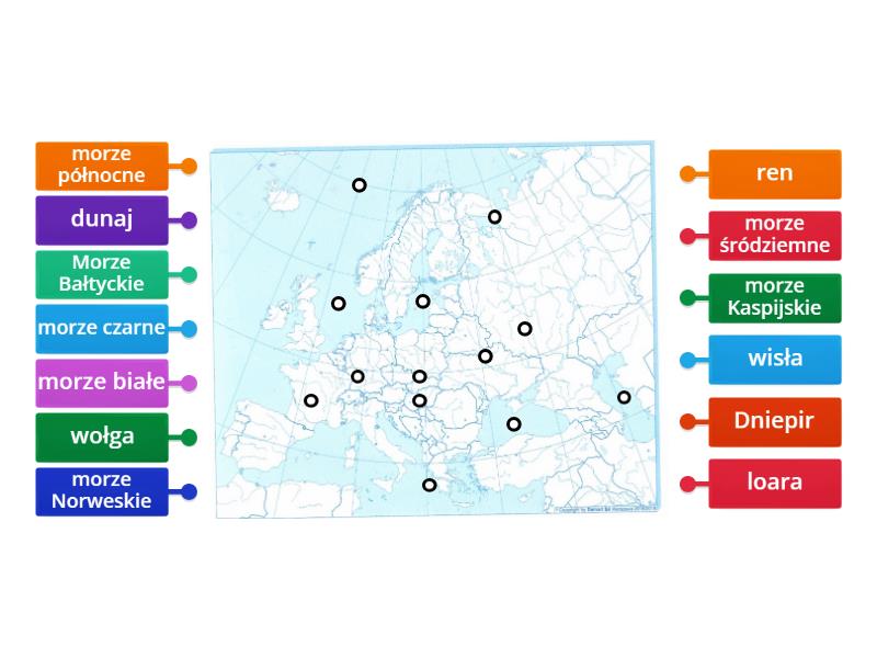 mapa europy morza, rzeki - Rysunek z opisami