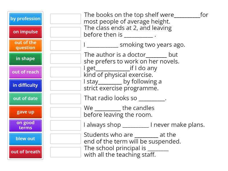 Prepositional phrases - Match up