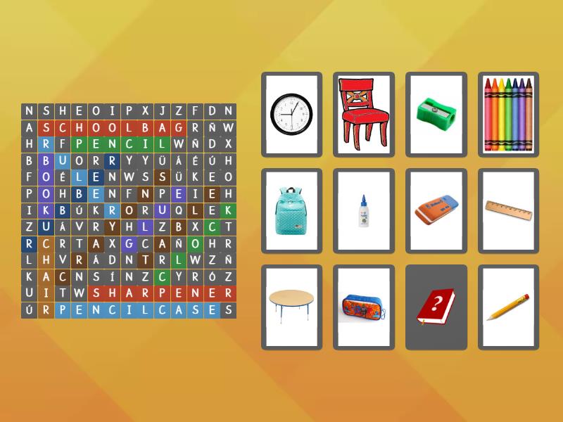 SCHOOL OBJECTS LETTER SOUP - Sopa de letras