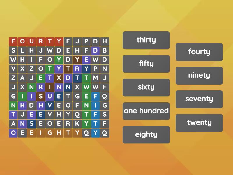 Numbers 21-100 - tens - Wordsearch