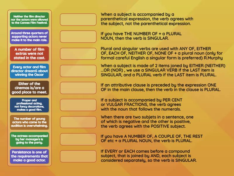 Subject Predicate agreement - Match up