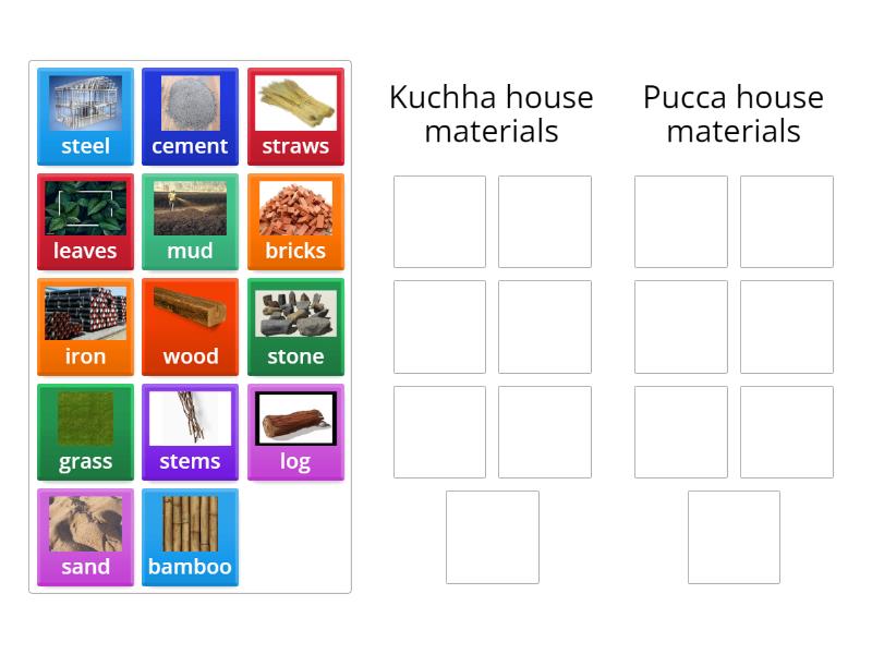 Kuccha house materials and Pucca house materials - Group sort