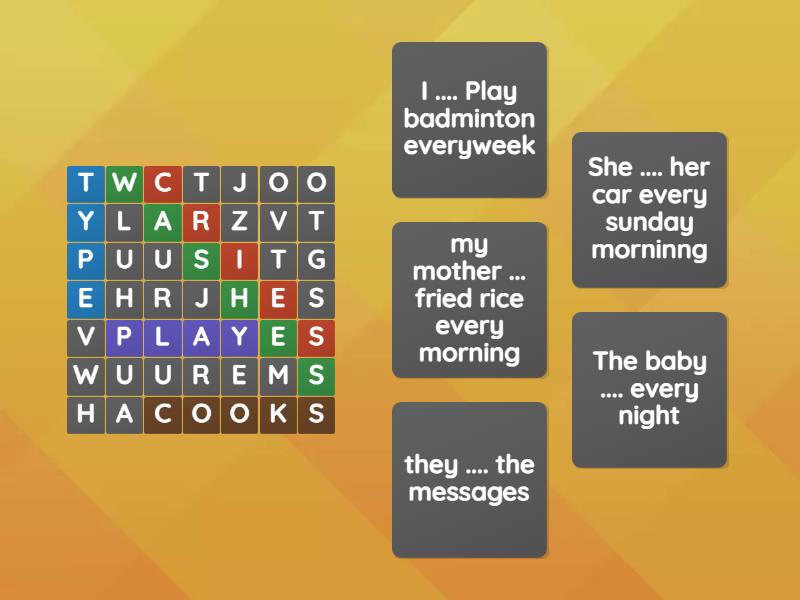 Bahasa Inggris Materi Simple Present tense - Wordsearch