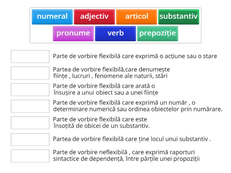 Părți de vorbire - Match up