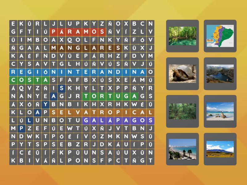 Sopa de letras - Regiones naturales del Ecuador - Znajdź słowo