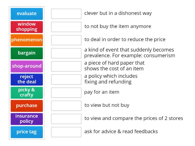 Shopping vocab - Match up