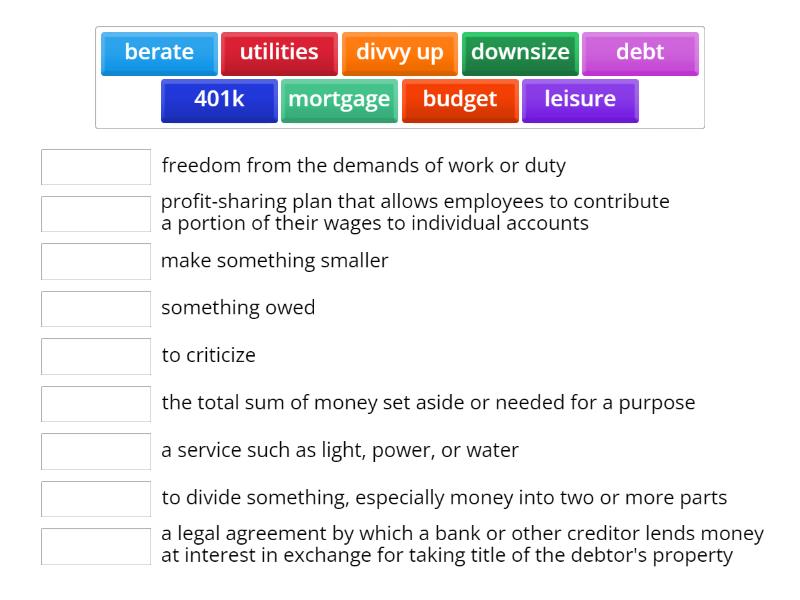 Budgeting vocabulary - Match up