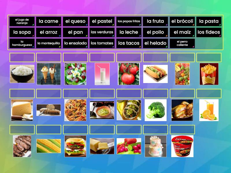 Vocabulario de comida - Match up